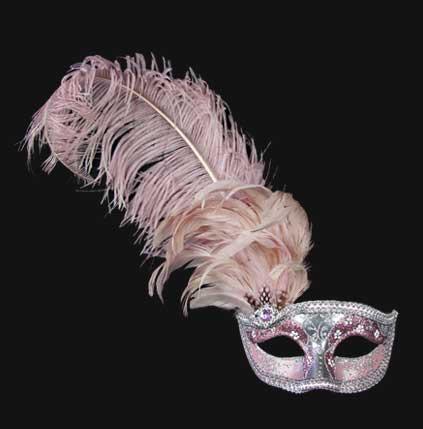 Colombina Can Can Silver Pink Feather Masquerade Mask | VIVO Masks