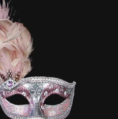 Colombina Can Can Silver Pink Feather Masquerade Mask | VIVO Masks