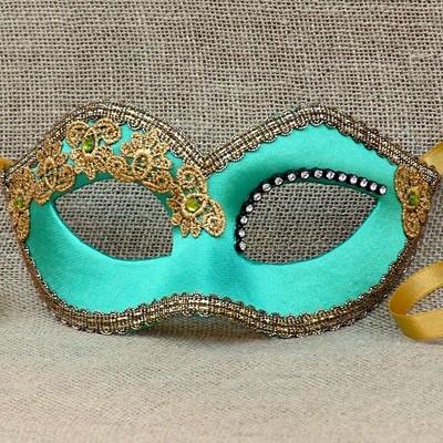 Colombina Deco Turquoise Green Satin Masquerade Mask | VIVO Masks