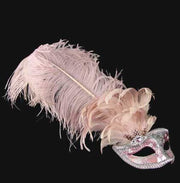 Colombina Can Can Silver Pink Feather Masquerade Mask | VIVO Masks